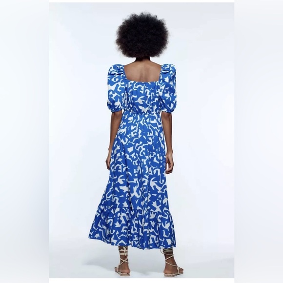 Zara | Dresses | Zara Blue And White Printed Poplin Maxi Dress | Poshmark